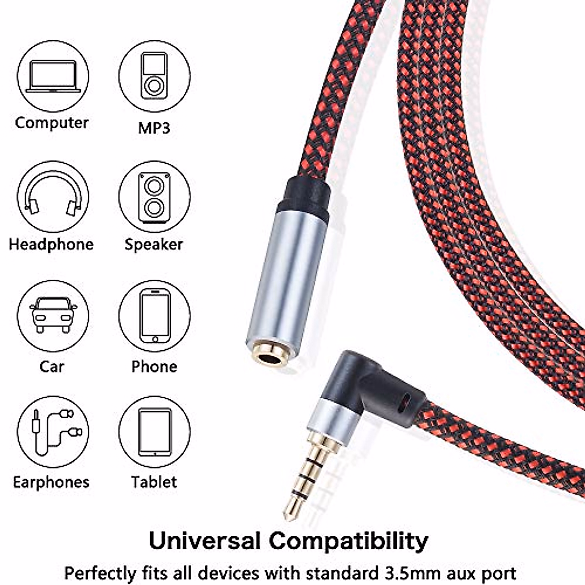 Audio Mic Extension Cable 3Ft,90 Degree TRRS 3.5mm Aux Headphone Extender 4-Pole Jack Plug Extension Lead Stereo Male to Female Braided Cord for Headset,Laptop,Phone,Switch Lite,Car,PS4 and More (3Ft)