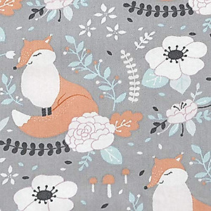 Brandream Fox Crib Bedding Sets Floral Nursery Bedding Blanket with Fox Print, Gray 3 Pieced Cotton Breathable Fitted Sheet Sets for Boys Girls