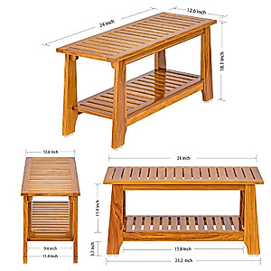 24" Teak Shower Bench with Shelf/Shower Benches for Inside Shower/Teak Shower Seat/Bathroom Bench/Teak Wood Benches for Showers/for Spa, Showers, Pools and Other Wet Environments,Patented Designs.