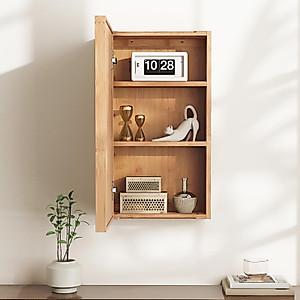 RELAX4LIFE Bamboo Medicine Cabinet with Mirror - Bathroom Cabinet Wall Mount w/Single Door, 2 Adjustable Shelves, Hanging Small Storage Cabinet for Entryway Living Room, Mirrored Bathroom Wall Cabinet