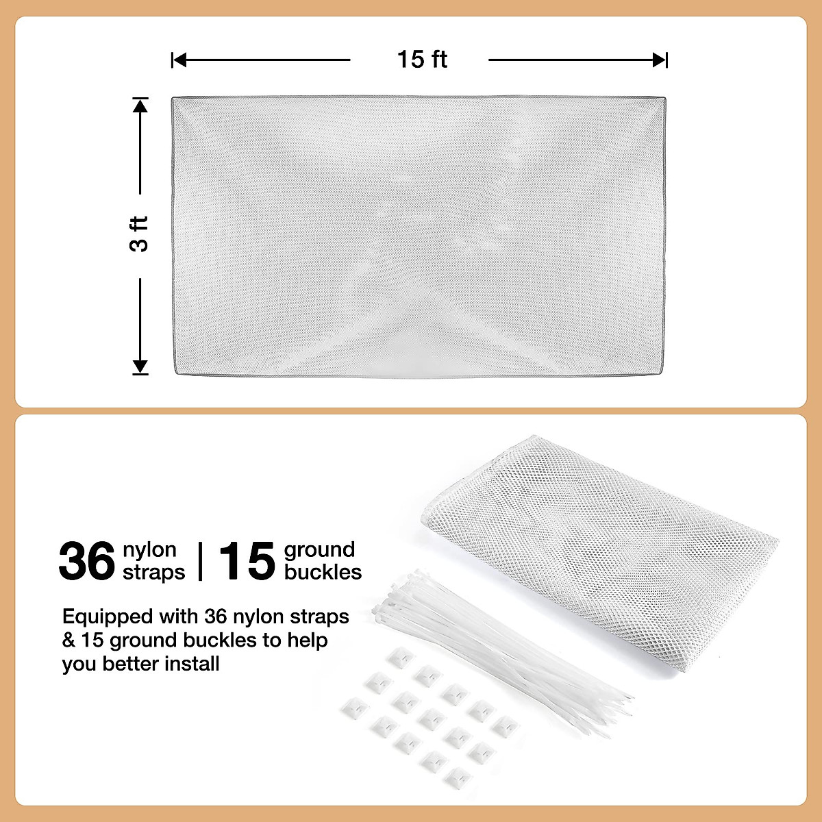 FlyLemon Child Safety Net,15ft×3ft Flexible Banister Guard, Railing Safety Net for Stairs, Balcony Safety Net for Baby Pets Cats Toys