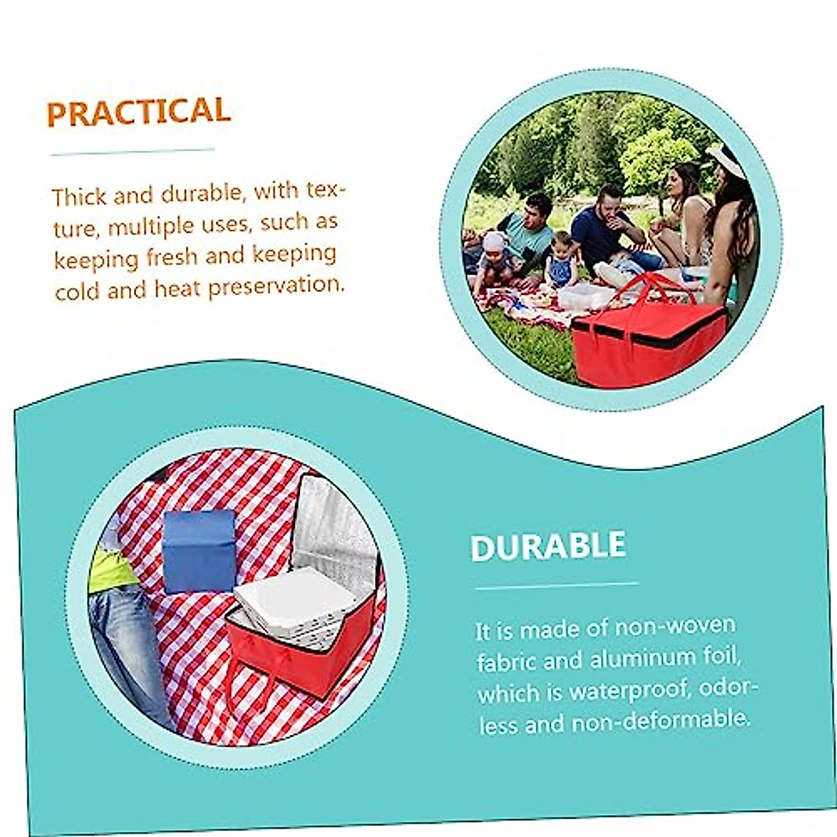 FELTECHELECTR Insulation Bags Foldable Tote Bag Shopping Tote Bag Large Tote Bags Lunch Insulation Coolers Keep Warm Groceries Bag Pizza Carry Bag Non-woven Fabric Red Insulated Food Carrier Bag