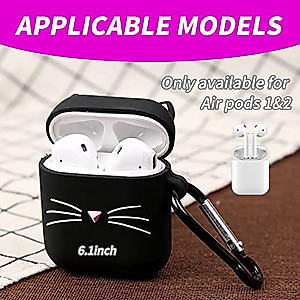 Cat Airpod Case Black Whisker Cat Kitty Fun Funny Designer Unique Shell 3D Cartoon Animals Full Protection Shockproof Soft Silicone Charging Case Cove with Keychain for Men Girls Women Boys