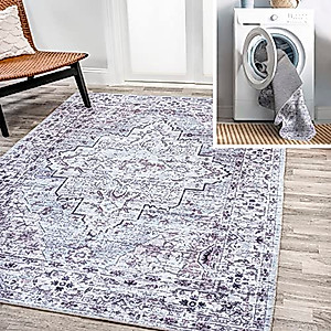 JONATHAN Y WSH102A-3 Didim Boho Gray Medallion Machine Washable Indoor Bohemian Transitional Area Rug,High Traffic,Kitchen,Living Room,Backyard,Non Shedding,3 X 5,Gray/Purple