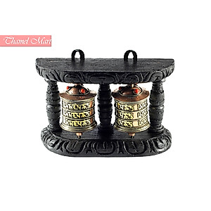 WALL HANGING TIBETAN PRAYER WHEEL - 2 IN 1 WOODEN HANDCARVED FROM NEPAL