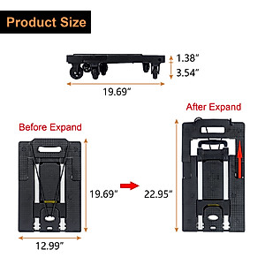 Dolly Cart Portable Hand Truck Lightweight Hand Cart Compact Utility Cart with Heavy Duty Wheels Solid Construction Adjustable Handle for Personal, Moving, Travel and Shopping Use (7 Wheels)