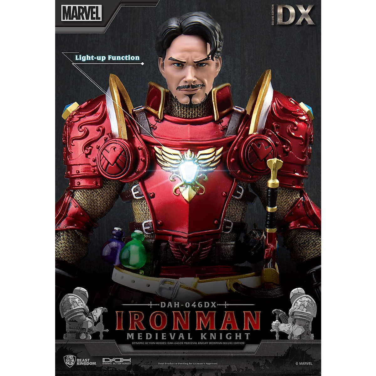 Beast Kingdom Medieval Knight Iron Man (Deluxe Version) DAH-046 Dynamic Action Figure, Multicolor