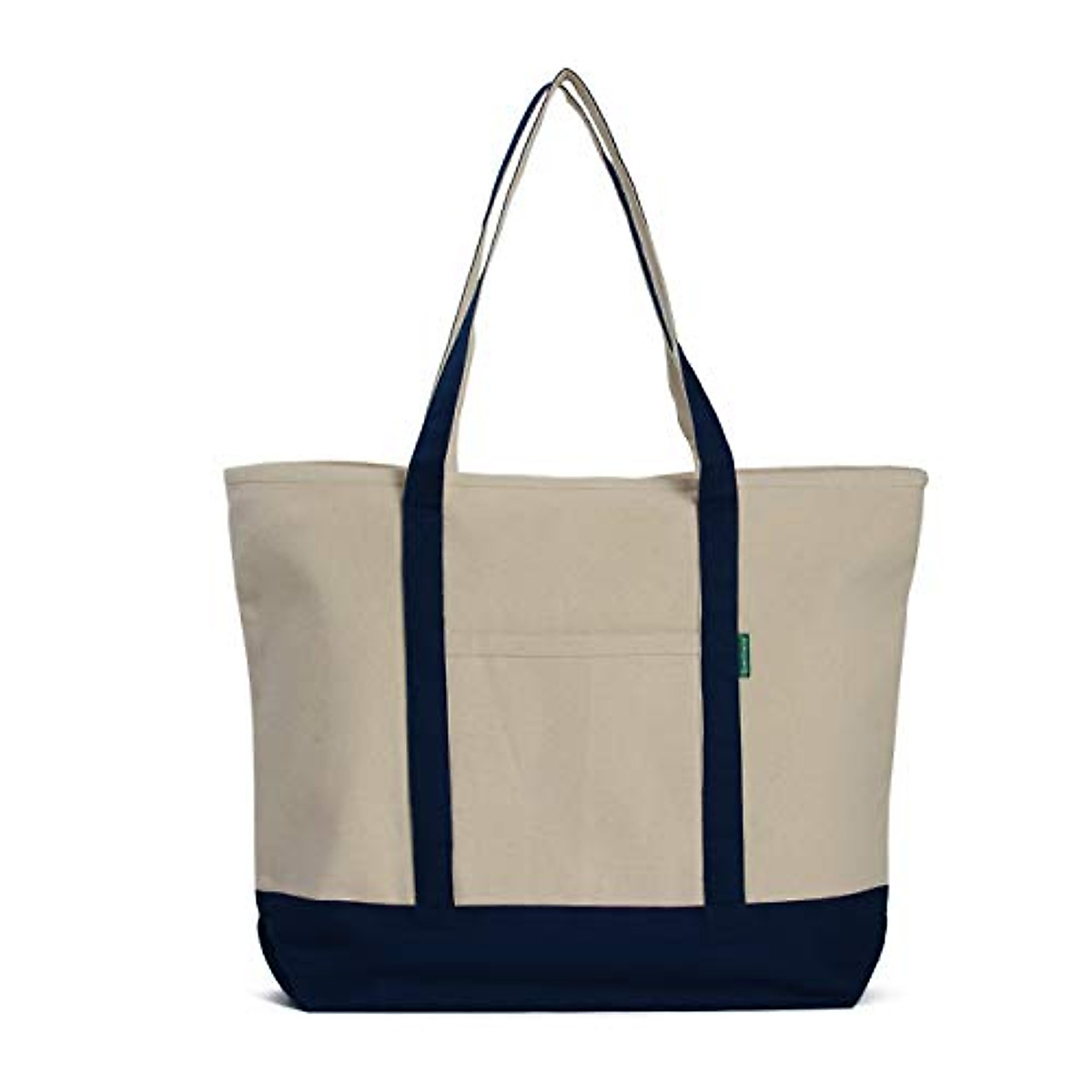Heavy Duty Cotton Canvas Reusable Tote Bag with with an External Pocket and Top Zipper Closure