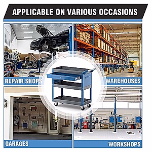 AIRAJ 3 Tier Rolling Tool Cart on Wheels,Metal Heavy Duty Mechanic Cart with Drawers and Pegboard,440 LBS Capacity Industrial Utility Cart,Tool Storage Cart for Garage,Warehouse,Blue-Black
