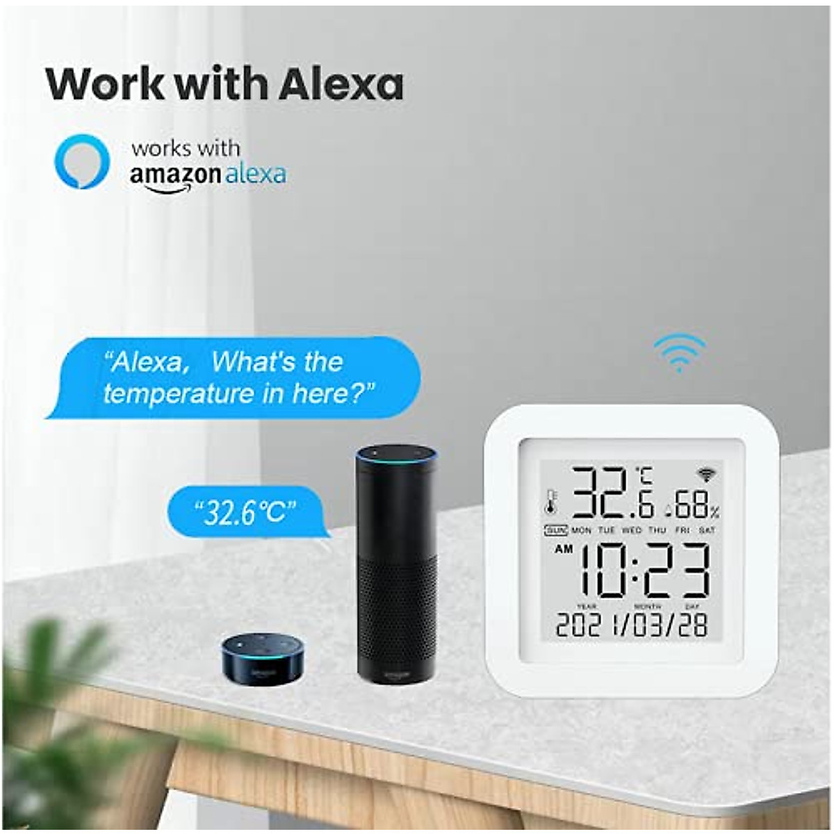 Wi-Fi Temperature Hygrometer Sensor, Thermometer Humidity Hubs & Controller, If Link with a TUYA Plug or IR Remote, Smart Control Heating Fan Cooling Humidifier & dehumidifier Compatible with Alexa