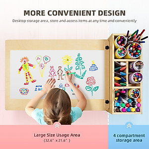 OOOK Kids Art Table and 2 Chairs, Toddler Activity Table with Large Storage Shelves, Wood Activity Desk for Writing Drawing Suitable for Playrooms & Classroom