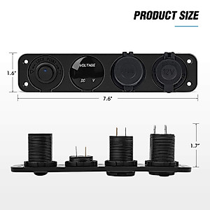 Nilight 4 in 1 ON/OFF Charger Socket Panel Dual USB Socket Power Outlet & LED Voltmeter &Cigarette Lighter Socket& LED Lighted ON Off Rocker Toggle Switch for Truck Car Marine Boats RV,2 Yeas Warranty