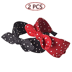 2Pcs Polka Dot Print Bowknot Headband Wide Band Cloth Hairbands Hair Hoop Headwrap Hair Accessories for Women Girls, DuoGo-140