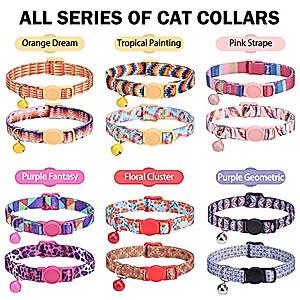DILLYBUD Breakaway Cat Collars for Girl Boy Cats, Fall Winter All Weather Cat Collar Personalized Pattern 2 Pack,Cute Classic Safety Buckles and Bells,Adjustable Printed Nylon Colorful Pink