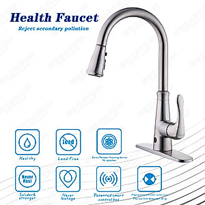 Touchless Kitchen Faucet with PullDown Sprayer,20 Single Kitchen Sink Faucets Black Pull Out Sprayer,High Arc Pulldown Single Handle for Motion Sensor 3 Hole Deck Mount (MJ-Brushed Nickel)