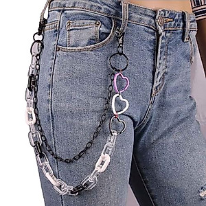 Bounzhi Cute Pants Jean Chain Layered Keychain Punk Colorful Pendants Heart Pocket Trousers Chain Hiphop Rock Wallet Chains Body Jewelry for Men and Women (Black)