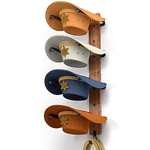 Midukit Cowboy Hat Rack For Wall, Cowboy Hat Holder For 4 Hats With Hooks,Rustic Metal Cowboy Hat Hanger For Wall With Pine Board,Western Hat Rack For Cowboy Hat,1 Pack