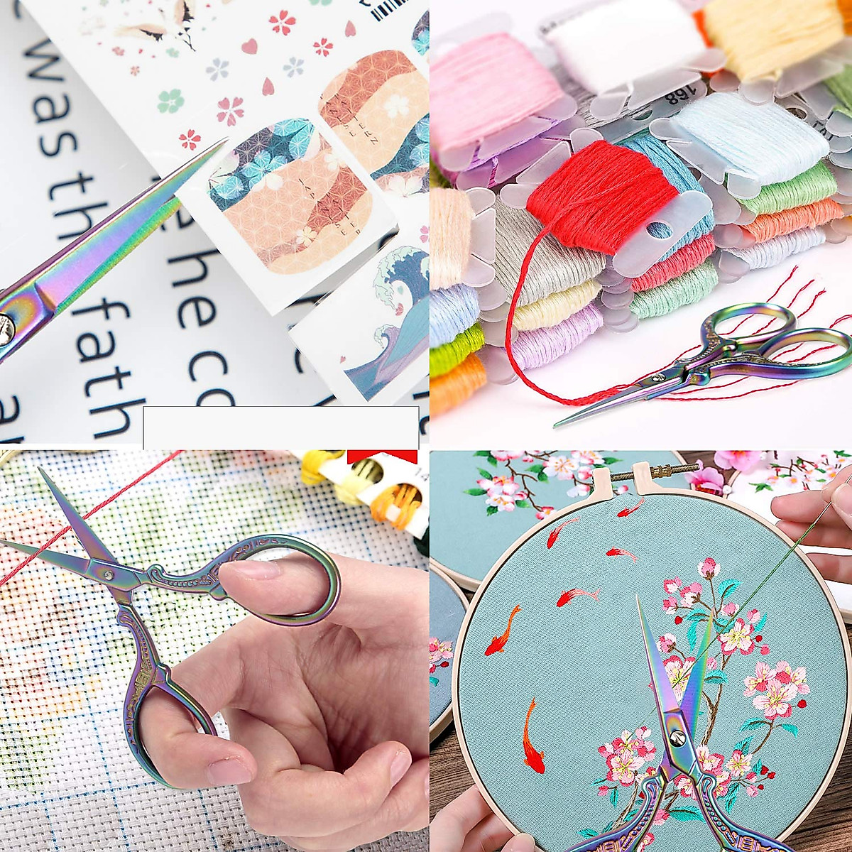 BIHRTC 3.6 Inch Mini Scissors Embroidery Scissors Sewing Crafting Scissors Stainless Steel Sharp Tip Scissors Shears for Needlework Threading Craft Art Work DIY Tools Cross Sticth Rainbow Scissors