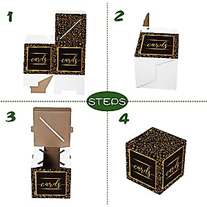 Black Gold Foil Card Box - Collapsible Money Box or Gift Box for Baby & Bride Shower, Birthday, Wedding Reception, Engagement Party, Graduation - 8"x8"x8" Party Favors Decorations Boxes(03)