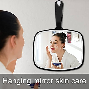 Nothers Large Hand Mirror with Handle， for Vanity Makeup Home Salon Travel Use (Square Black 10.3"x7.3")