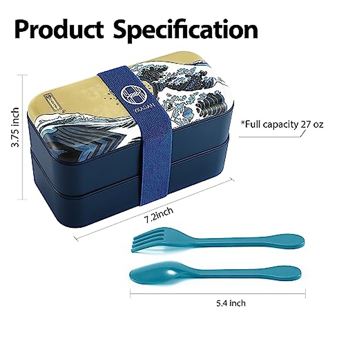 Hagary Wave Bento Box 2 Tier Japanese Lunch Box with Spoon and Fork Stackable Leak-Proof with Movable Partition Lunch Containers Scratch Proof 800ml