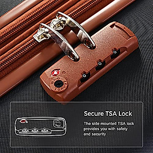 Merax 3 Pcs Expandable ABS Hardshell Luggage Sets with Spinner Wheel Suitcase TSA Lock Suit Case, Black/Brown, (20/24/28)