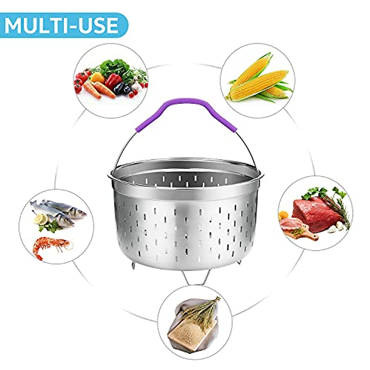 Haswe Steamer Basket for instant Pot Pressure Cooker, Accessories Set Compatible with 5/6/8 Qt InstaPot -18/8 Stainless Steel Strainer Insert with Silicone Handle,Divider,Egg Steamer Rack, 6 Quart