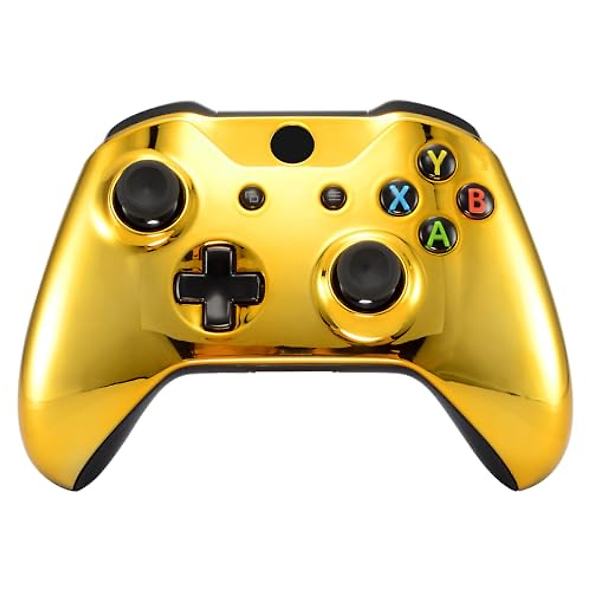 eXtremeRate Chrome Gold Top Shell Front Housing Faceplate Replacement Parts with Side Rails Panel for Xbox One X & One S Controller (Model 1708)