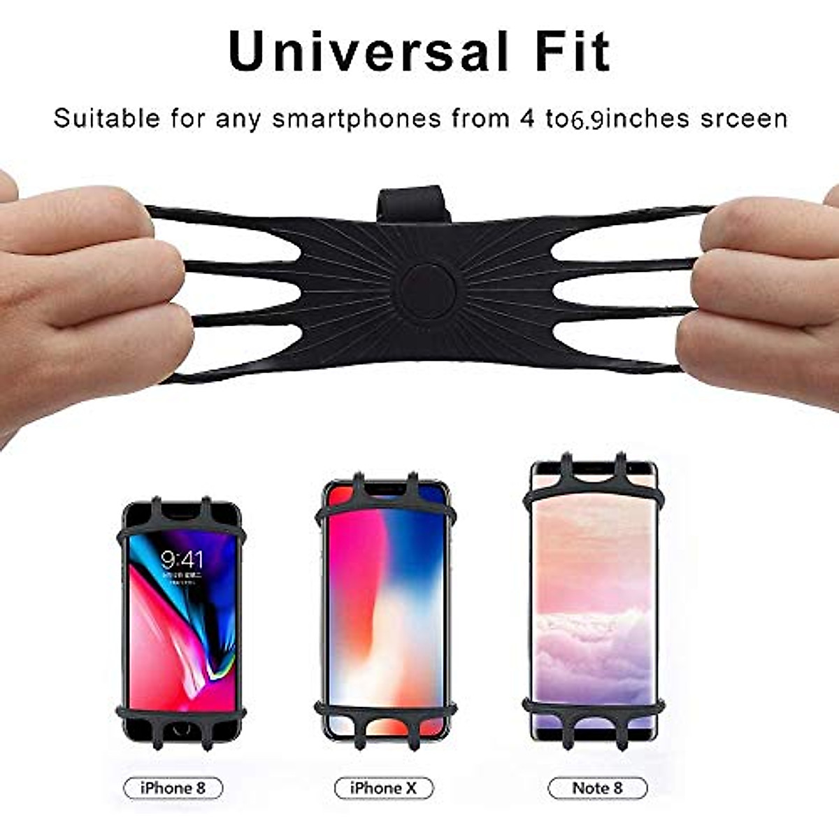 360°Rotation Cycling Bike Bicycle Phone Mount Holder Silicone Handlebar Case for Samsung Galaxy S21 FE, S20 Plus S21+, S22 S21 Ultra, A11 A12 A32 A52 A72, LG Stylo 6 V60 Moto G Stylus 4.0"-6.9" Phones