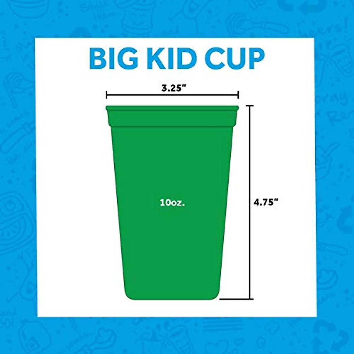 Re-Play Made in USA 10 Oz. Open Cups for Toddlers, Set of 4 - Reusable and Stackable Toddler Cups for Easy Storage - Dishwasher/Microwave Safe Kids Plastic Cups, 4.75" x 3.25", A True Blue