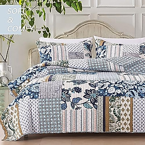 Secgo Quilt King Size - 100% Cotton Bedding Set (98 * 106 Inch) with 2 Pillow Shams, Patchwork Reversible Lightweight Bedspread, Quilted Coverlet Fit All-Season