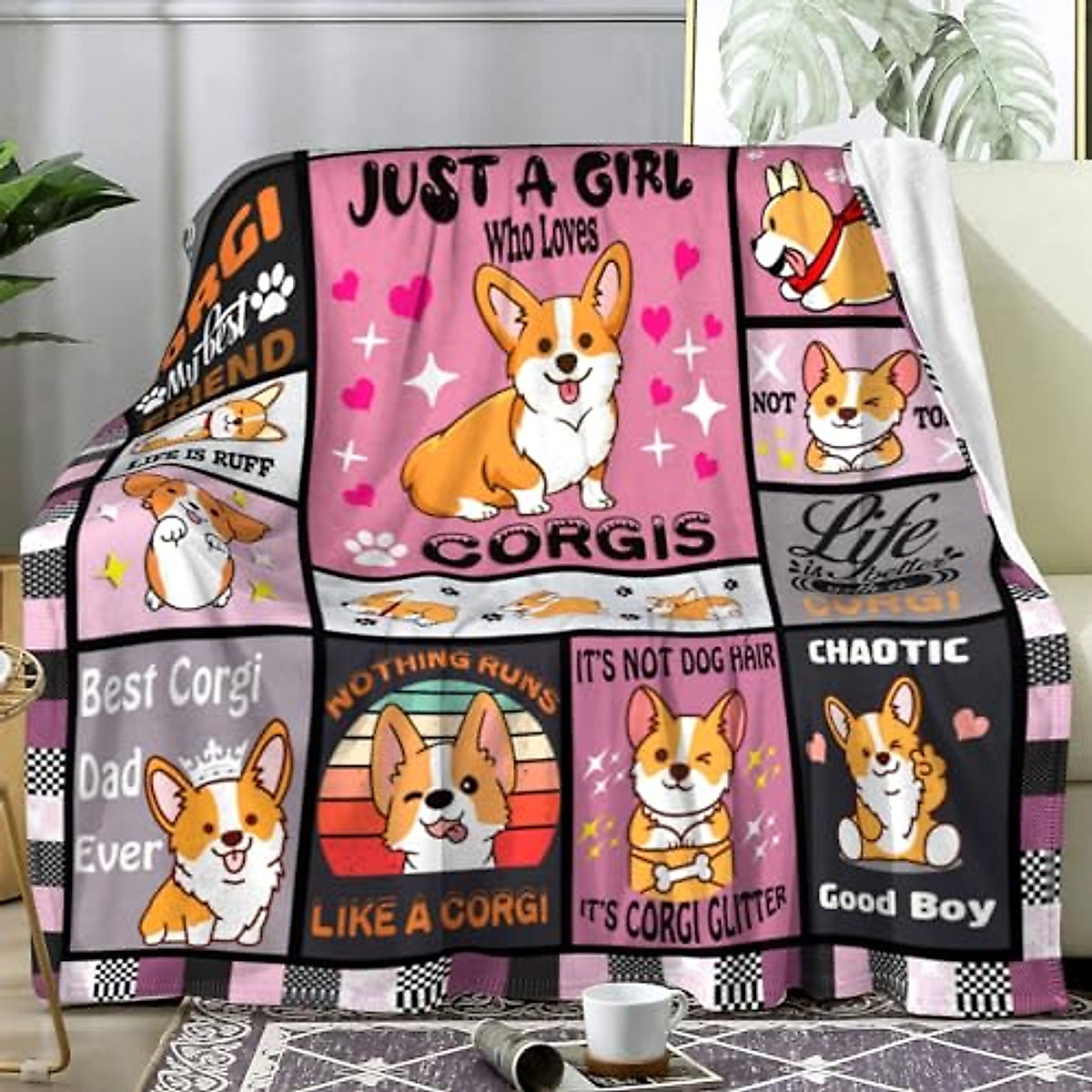 Cute Corgi Blanket Soft Cozy Corgi Dogs Gifts for Corgi Lovers Dog Lovers Adults Kids,Soft Flannel Puppy Throw Blankets for Sofa Bed Couch Chair Living Room Christmas Birthday Gifts 50"X40"