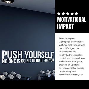My Vinyl Story - Push Yourself - Motivational Wall Art Gym Wall Decor Decal Quote Sticker Home Exercise Fitness Workout Positive Sign Office Vinyl Removable (Matte Black, 36x9 inches)