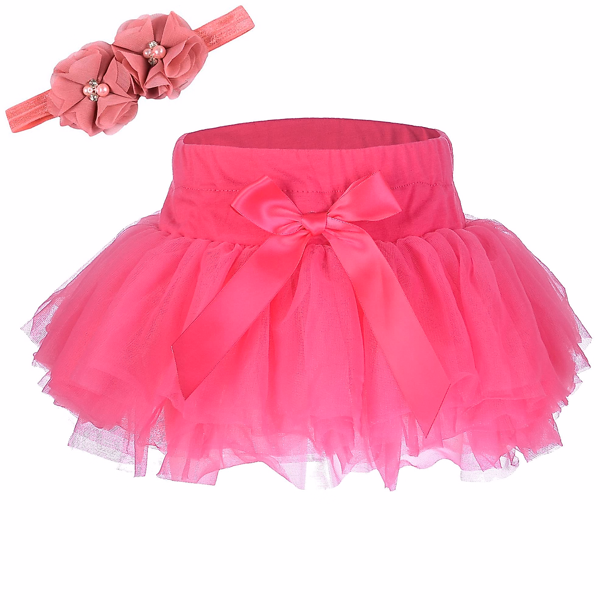 Baby Girls'Tutu Skirt with Shorts Newborn Toddler Tulle Skorts 0-24 Months Rose Red