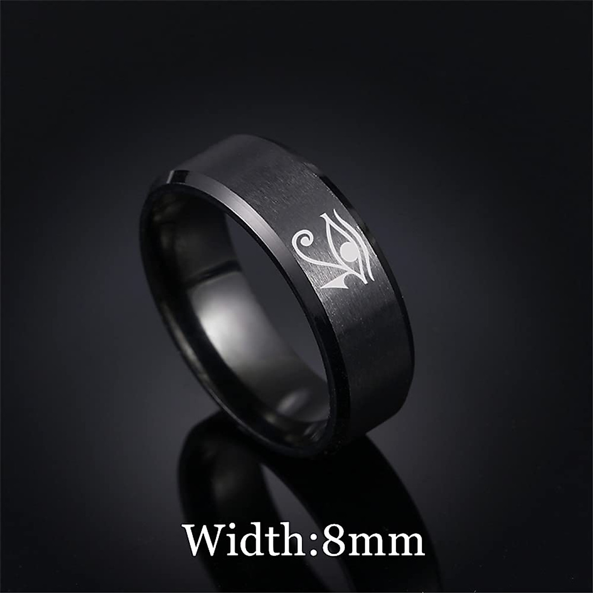 KBNSUIAN Black Egyptian Eye of Horus Band Ring for Men Women Stainless Steel Horus Eye Finger Ring Healing Amulet Prayer Jewelry for Him Her,Size 7