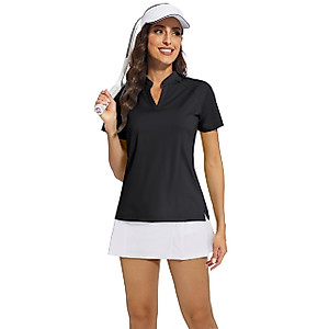 MAGCOMSEN Women's Polo Shirts Short Sleeve Sun Protection Collarless Workout Tops Moisture Wicking T-Shirts Black XL