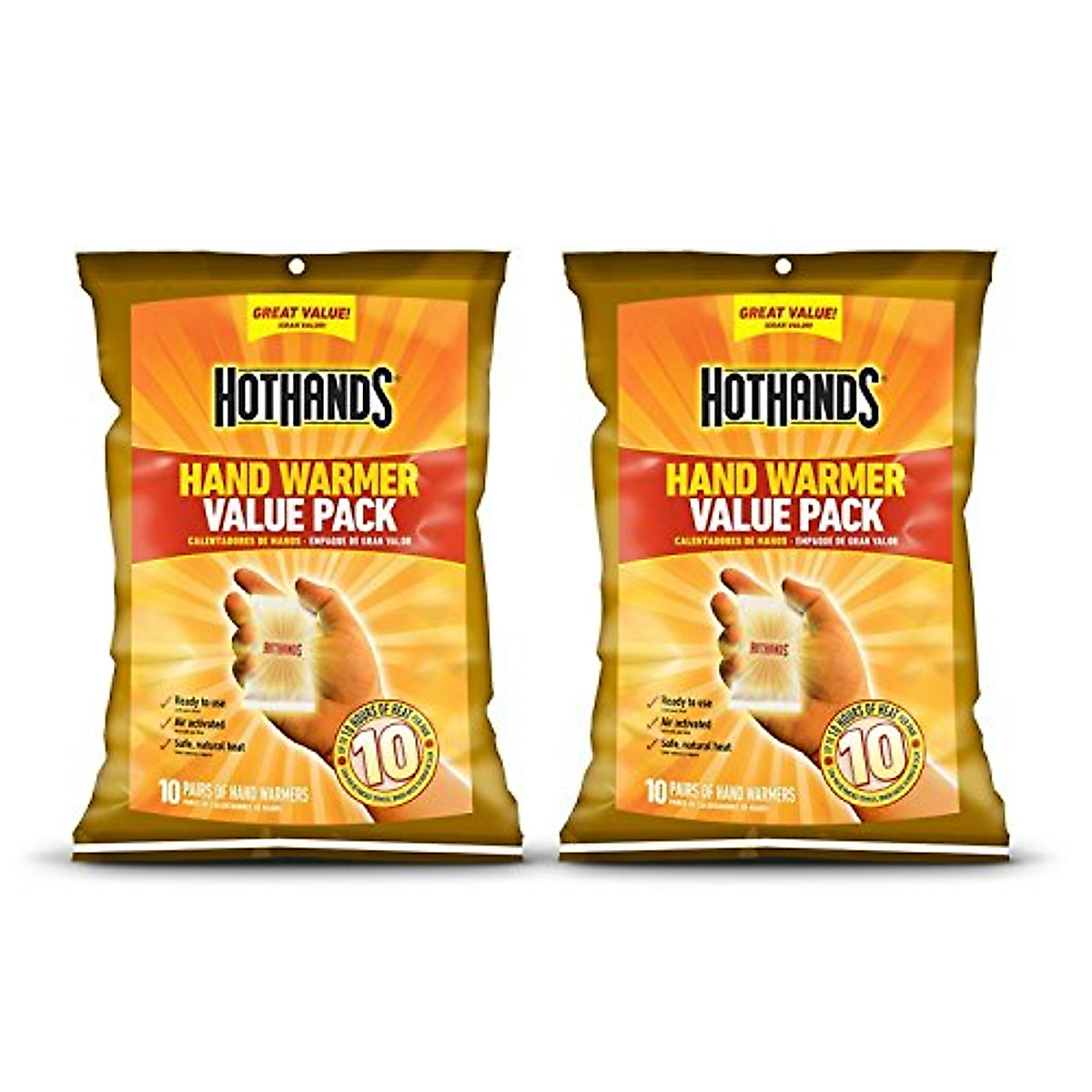 HotHands HH20PRPK16 Hand Warmers - Long Lasting Natural Odorless Air Activated Warmers - Up To 10 Hours Of Heat - 20 Pair Value Pack