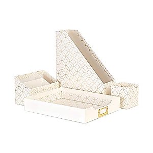 Erin Condren Designer Desk Accessories - Designer Desk Organizer Set (4 Pieces) - Mid Century Circles Outline. Stylish Storage For Papers, Magazines, Pens & Pencils, Paper Clips & More