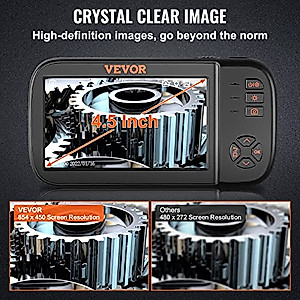 VEVOR Borescope Triple Lens Endoscope Camera with Light, 4.5" Screen 1080P Inspection Camera with 10 LED Light, IP67 Waterproof Drain Snake Camera for Auto, Plumbing(16.5FT Cable, 32GB Card)