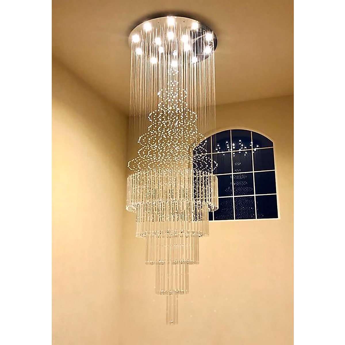 Flashing God D32''X H120'' High Ceiling Chandelier Crystal Raindrop Chandeliers Staircase Large Chandelier Villa Entrance Foyer Ceiling Light High Ceiling Pendant Light Fixture,12 Bulbs Include