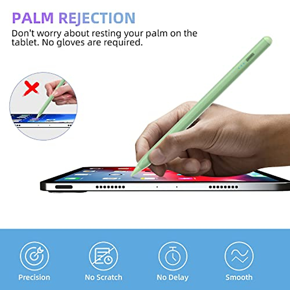 Apple Pencil for iPad Air 5/4/3rd, iPad Pro 11/12.9 Inch - Magnetic Stylus with Palm Rejection & Tilt Sensitivity, Green