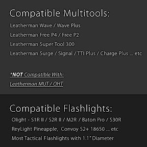 XXL EDC Leather Sheath, Leather Knife Belt Sheath Organizer, Tool Pouch Sheath for Most Leatherman Multitools, Key Ring Holder Fob, Holster for 5 inch Knives, Fit Most Tactical Flashlights. Black.