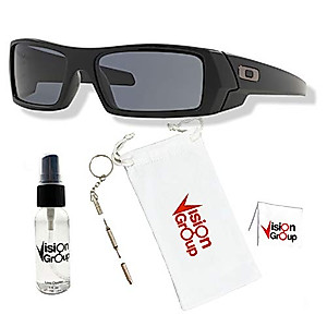 Oakley GASCAN OO9014 Sunglasses for Men + Vision Group Accessories Bundle(Matte Black/Grey (03-473), 61)