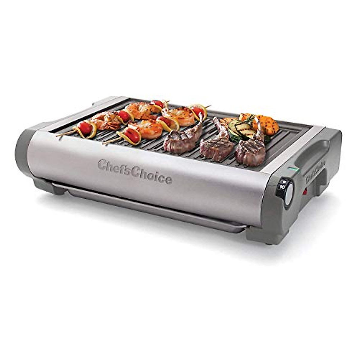 Chef'sChoice 878 Professional Indoor Electric Grill with Removable Nonstick Plate Stainless Steel Drip Tray and Features Adjustable Temperature Control, 1500-Watt, Gray