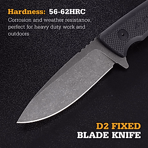 FLISSA Fixed Blade Hunting Knife, Fixed Blade Knife with Sheath