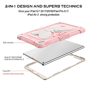 YINLAI for iPad 6th Generation Cases,iPad 9.7 Inch 6th/5th Generation 2018/2017/iPad Air 2nd Gen/iPad Pro 9.7 Case with Pencil Holder Butterfly Kickstand Girls Kids Shockproof Protective Cover,Pink