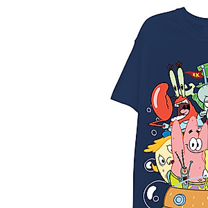 Mens Spongebob Squarepants Classic Shirt - Spongebob, Patrick & Krusty Krab, Plankton and Squidward T-Shirt (Navy, Small)