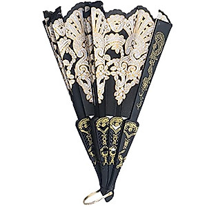 RAZZUM Decorative Folding Fans Black Spanish Style Dance Party Wedding Lace Silk Folding Hand Held Flower Fan Fan