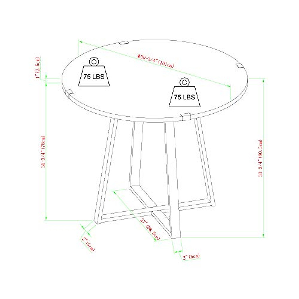 Walker Edison 4 Person Round Industrial Modern Wood Small Dining Table Dining Room Kitchen Table Set Dining Chairs Set, 40 Inch, Dark Walnut and Black