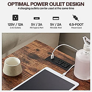 Anrigeail Nightstand Set of 2 with Charging Station, Bedside Tables with Storage Shelf & Drawer, End Table with 2 USB Ports and 2 Outlets, Night Stand for Bedroom, Living Room, Brown